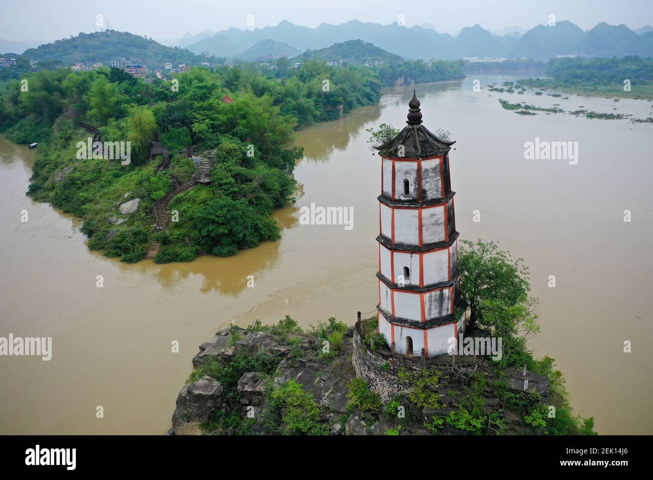 View of Zuojiang Leaning Tower, also nicknamed "Guangxi Leaning Tower ...