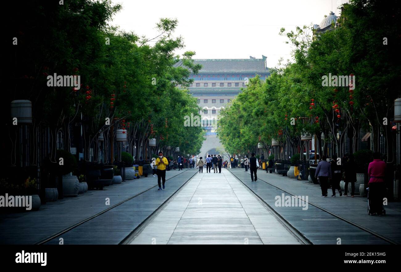 BEIJING, CHINA - APRIL 27, 2020 - Pedestrians walk on Qianmen ...