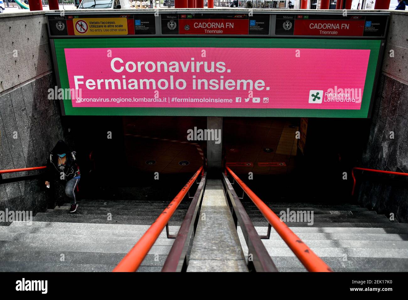 30 Aprile 2020 Milano (Italy) New signage in subway stations to ...