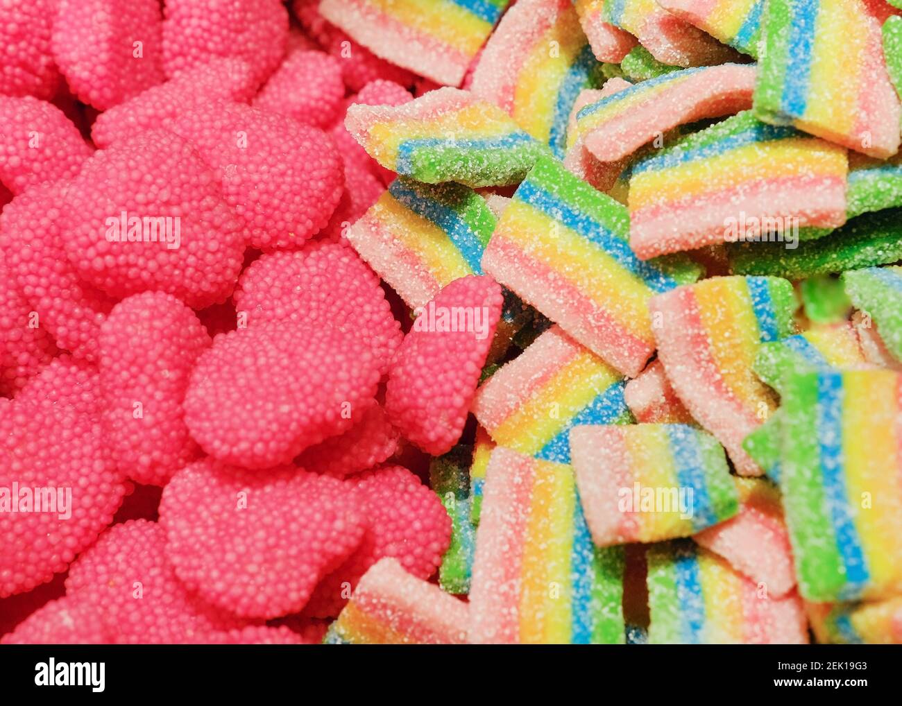 Assorted Many colorful tasty gummy candies. sweets background. Top view ...