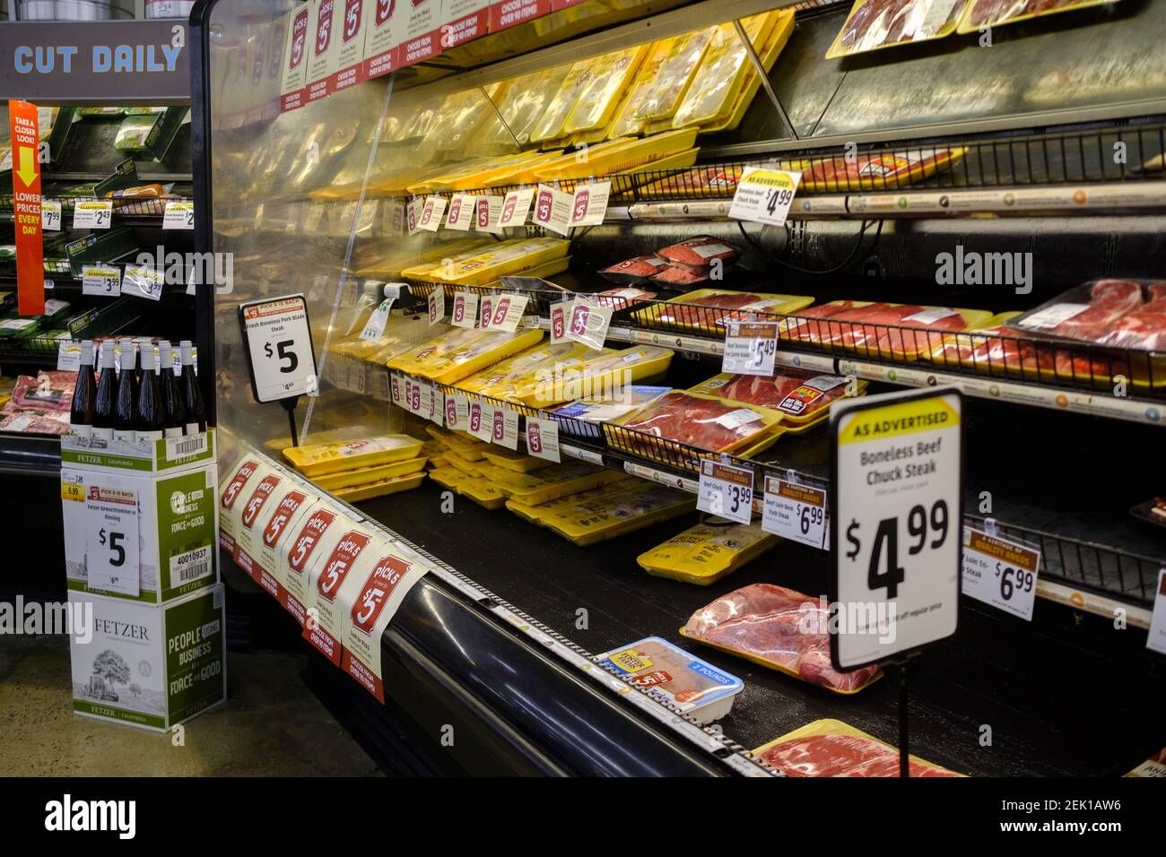 A view of a meat section at a Save Mart supermarket during the Covid-19 ...