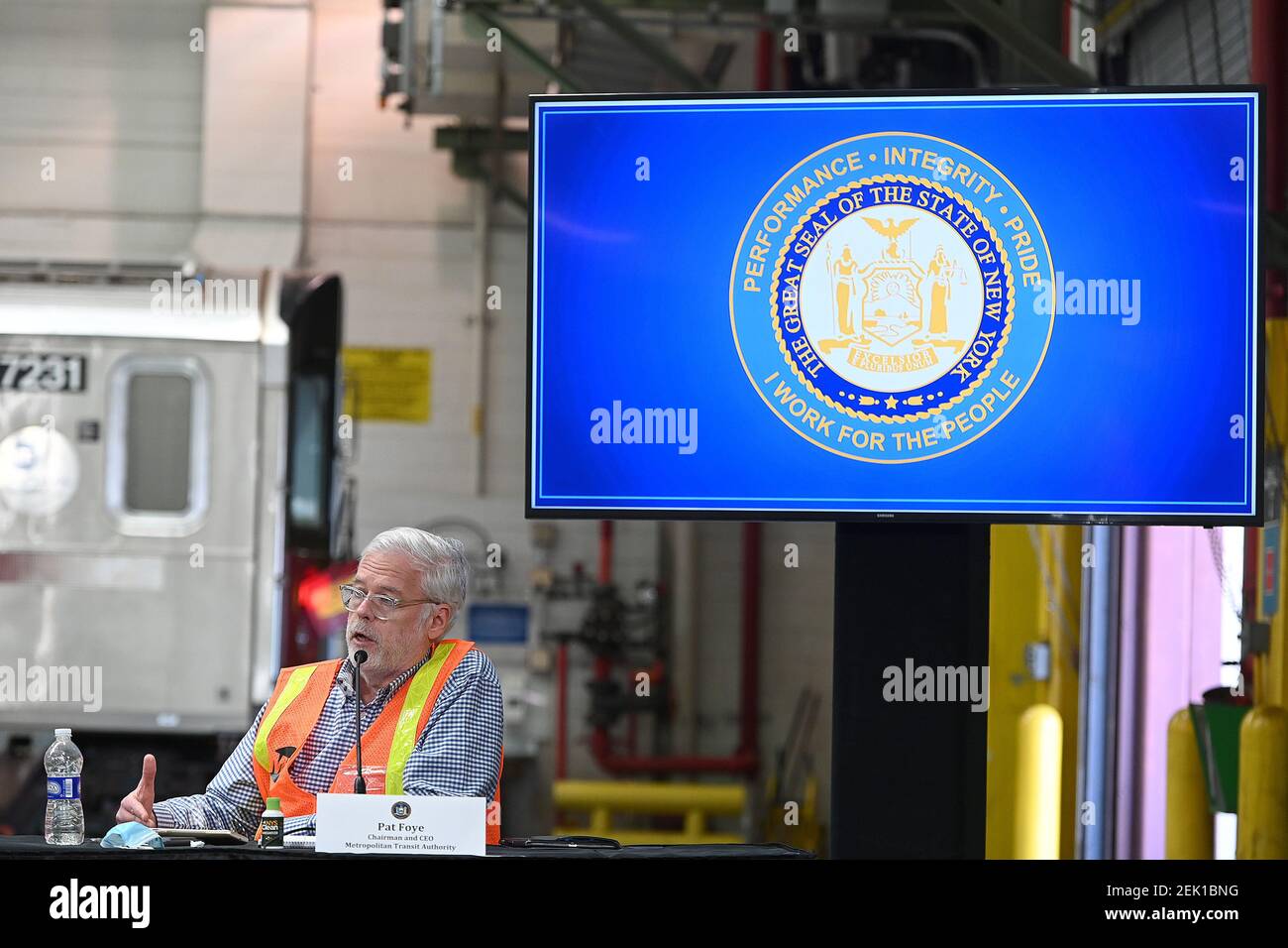 Pat Foye, Chairman and CEO of Metropolitan Transit Authority speaks at ...