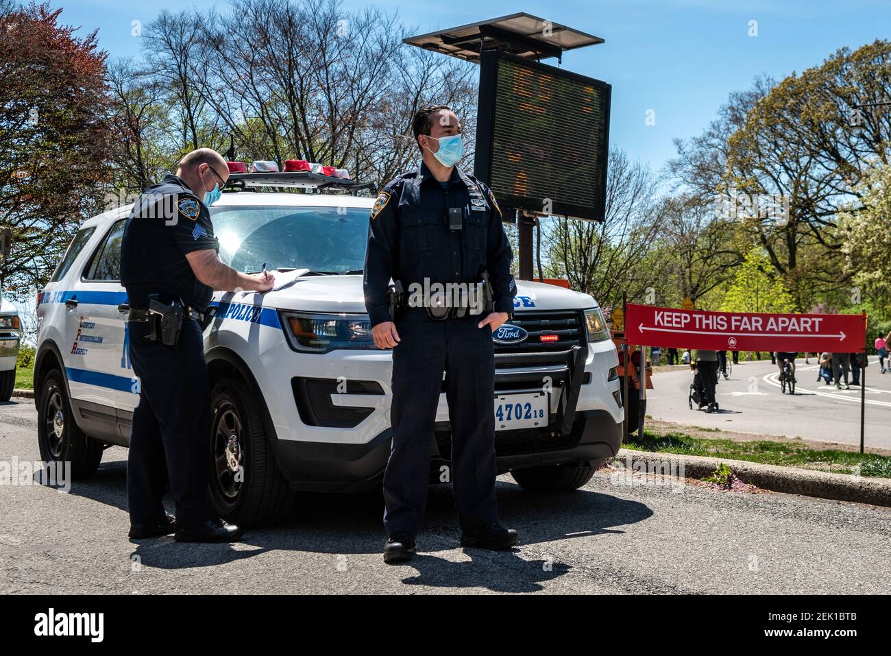 NYPD officers of the 78th Precinct patrol Prospect Park in Brooklyn ...