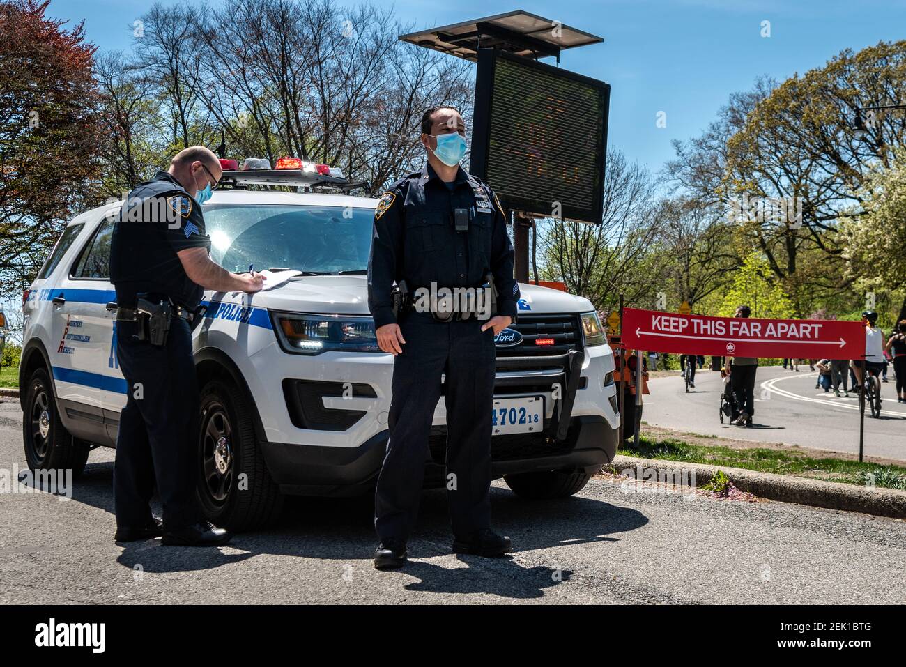 NYPD officers of the 78th Precinct patrol Prospect Park in Brooklyn ...