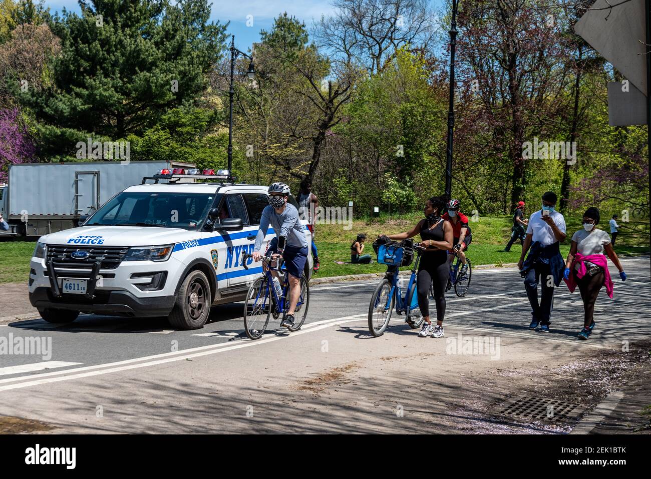 NYPD officers of the 78th Precinct patrol Prospect Park in Brooklyn ...