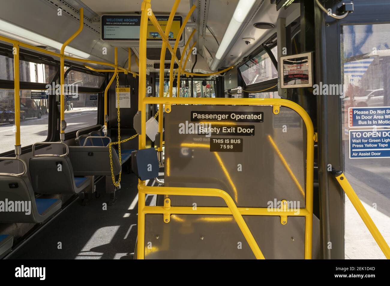 An empty M20 bus in New York on Saturday May 2, 2020. Since the ...