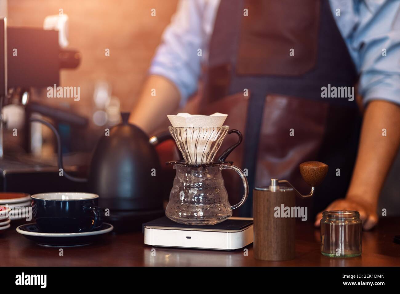 Measuring coffee drip with glass mug Stock Photo - Alamy