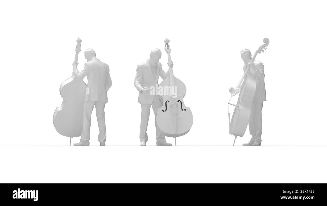 3D rendering of a man playing the contra bass isolated on white ...