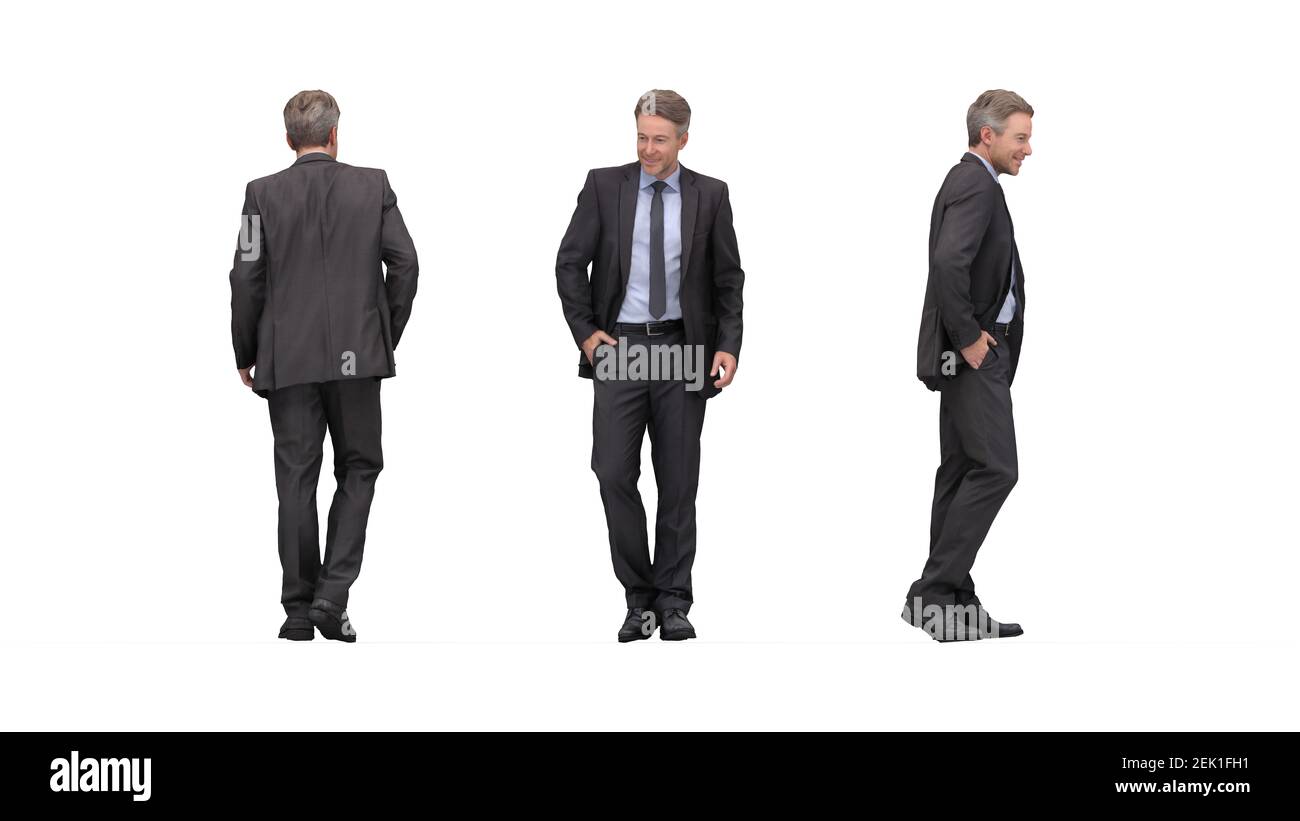 3D rendering of a business man multiple views, front side back Stock ...