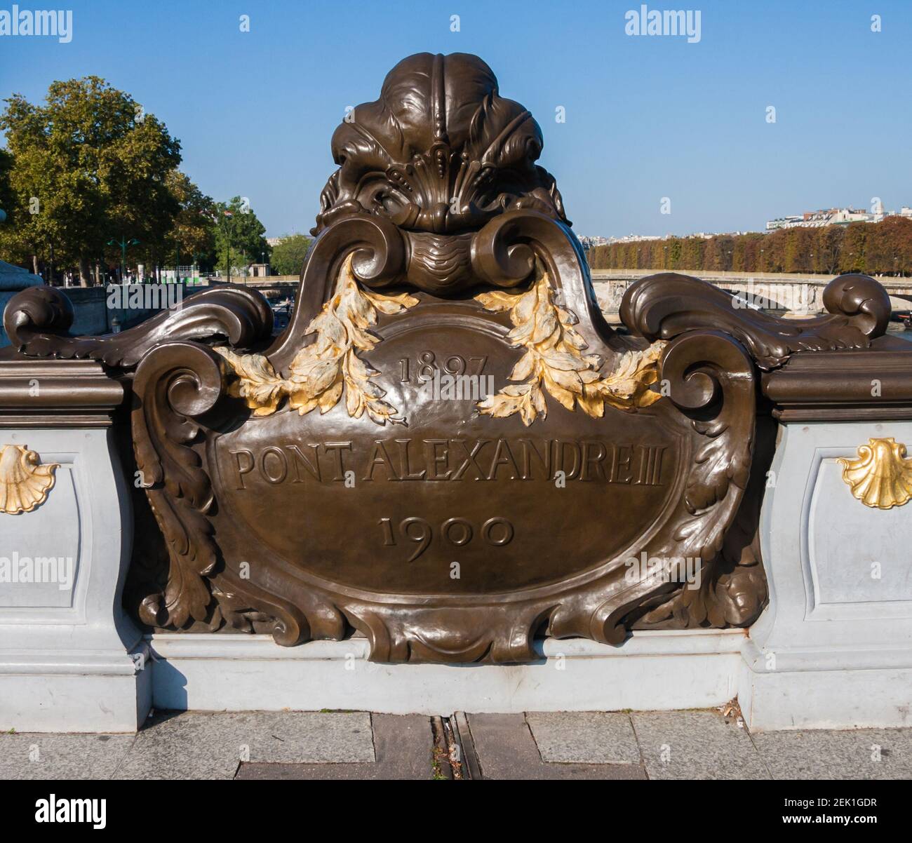 Pont Alexandre III (Alexander Bridge) sign closeup detail in Paris ...