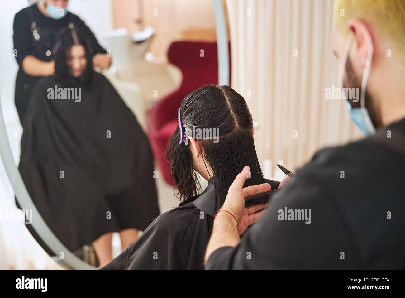 Male client getting professional haircut hi-res stock photography and ...