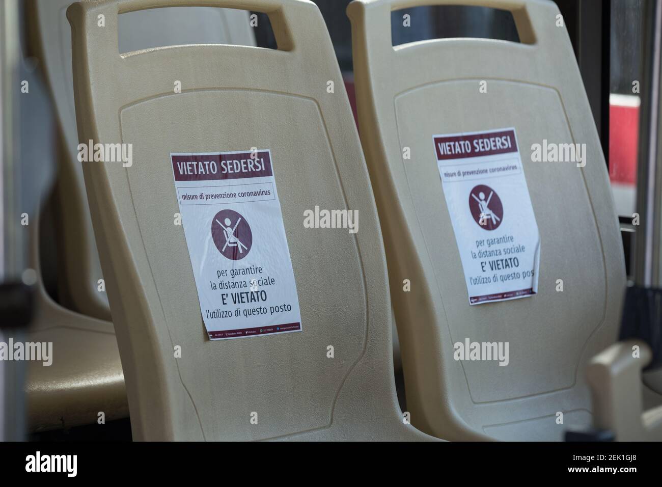 Notice on regulations within buses for Covid-19 (Photo by Matteo ...