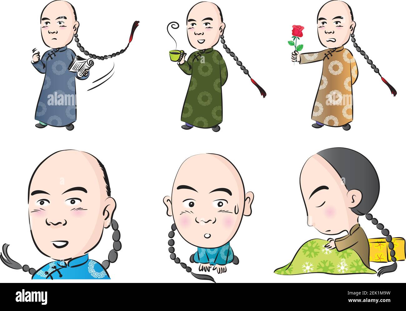 vector cartoon chinese manchu men emoji set Stock Vector Image & Art ...