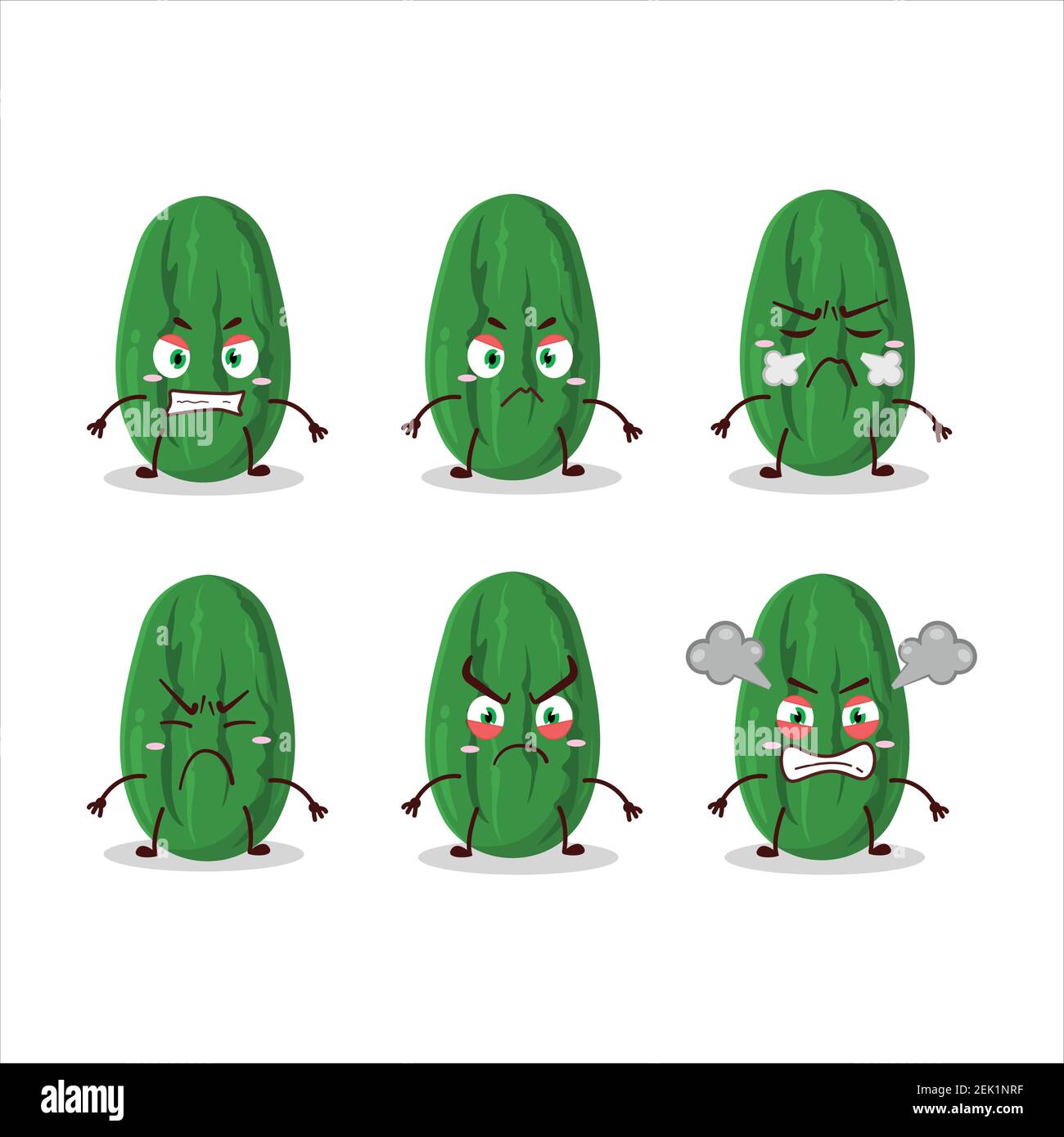 Cucumber cartoon character with various angry expressions. Vector ...