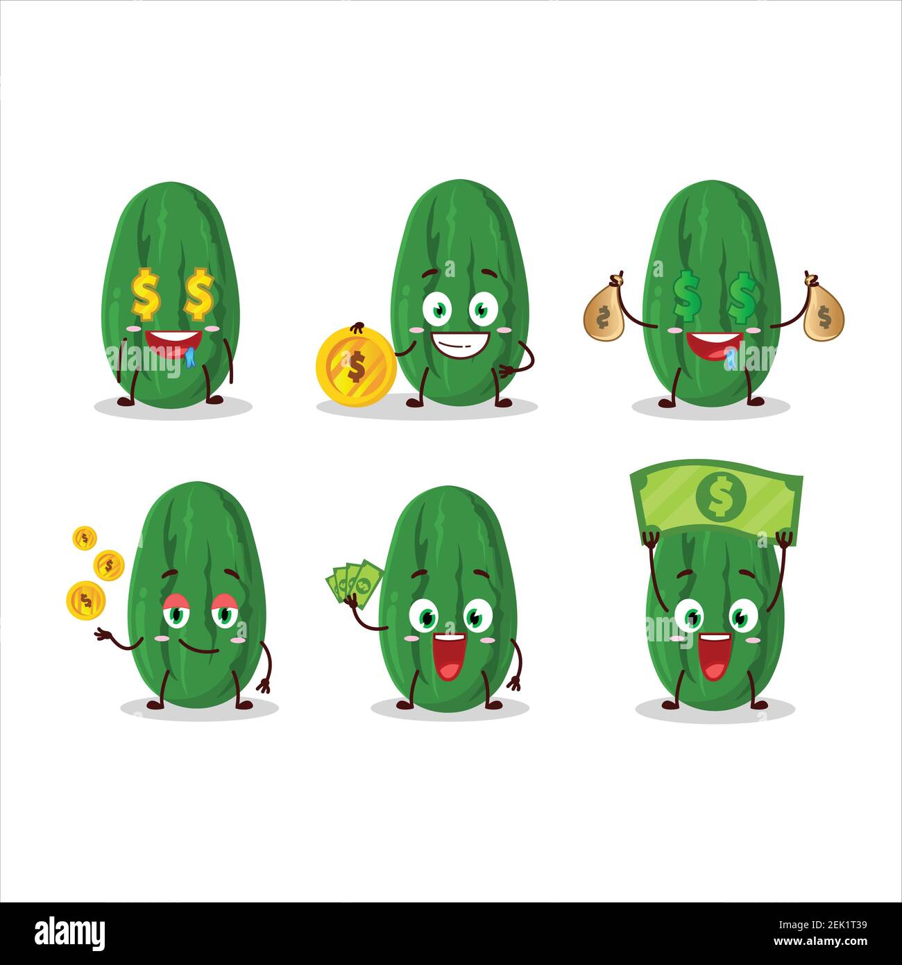 Cucumber cartoon character with cute emoticon bring money. Vector ...