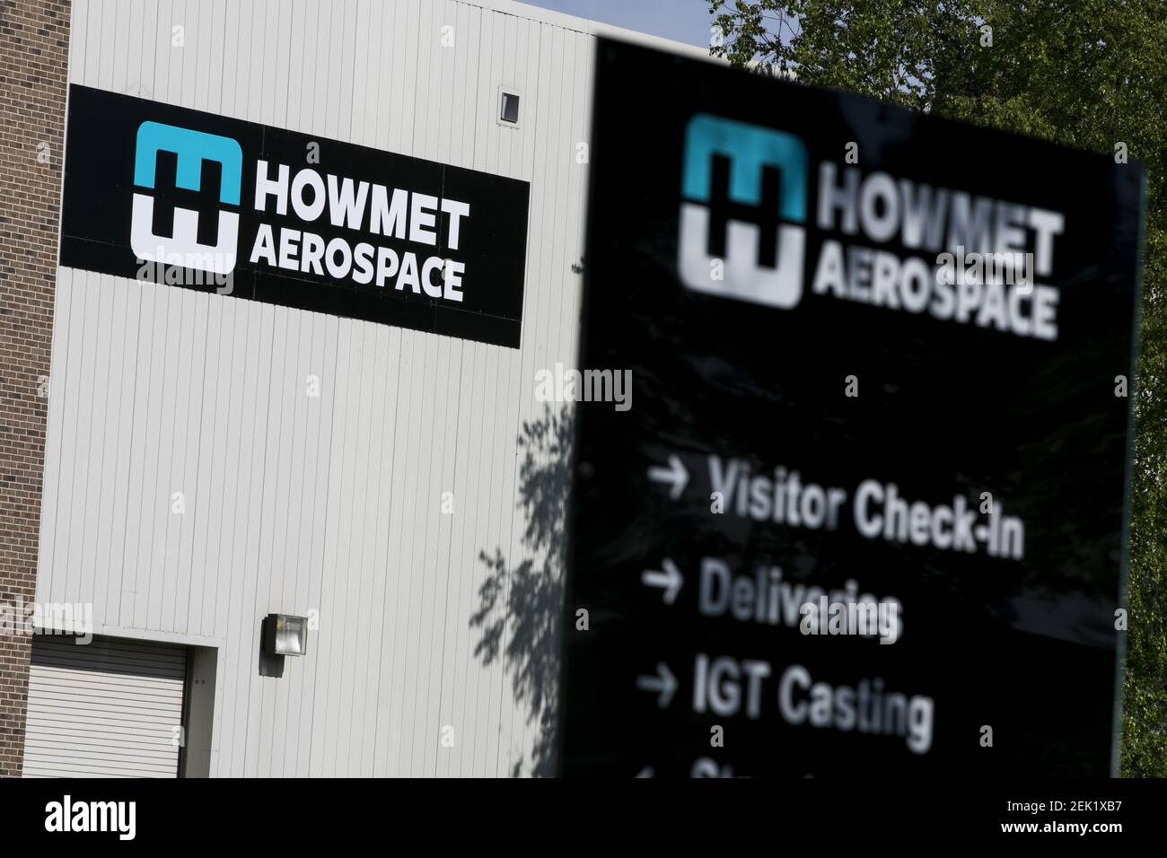A logo sign outside of a facility occupied by Howmet Aerospace in ...