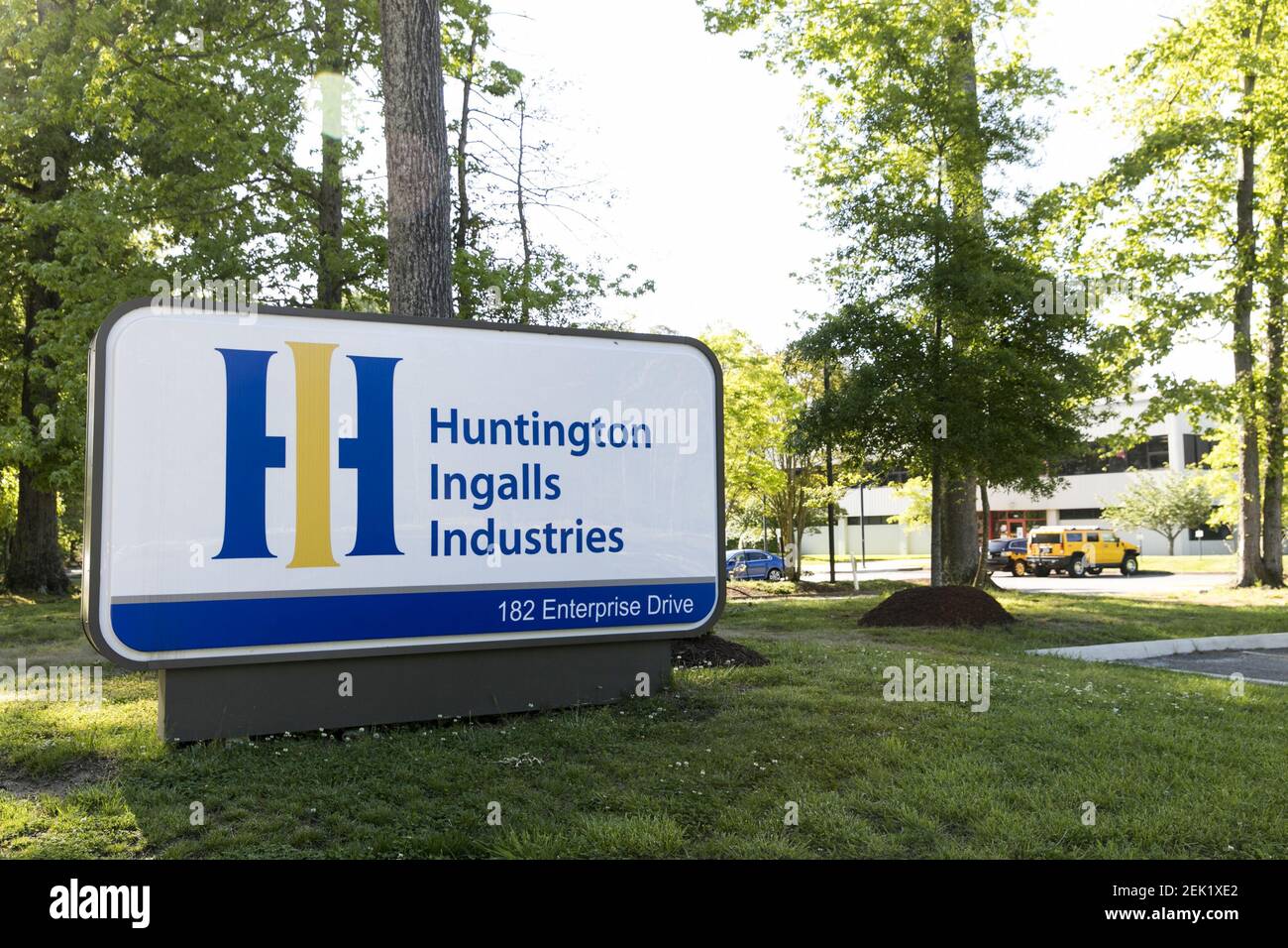 A logo sign outside of a facility occupied by Huntington Ingalls ...