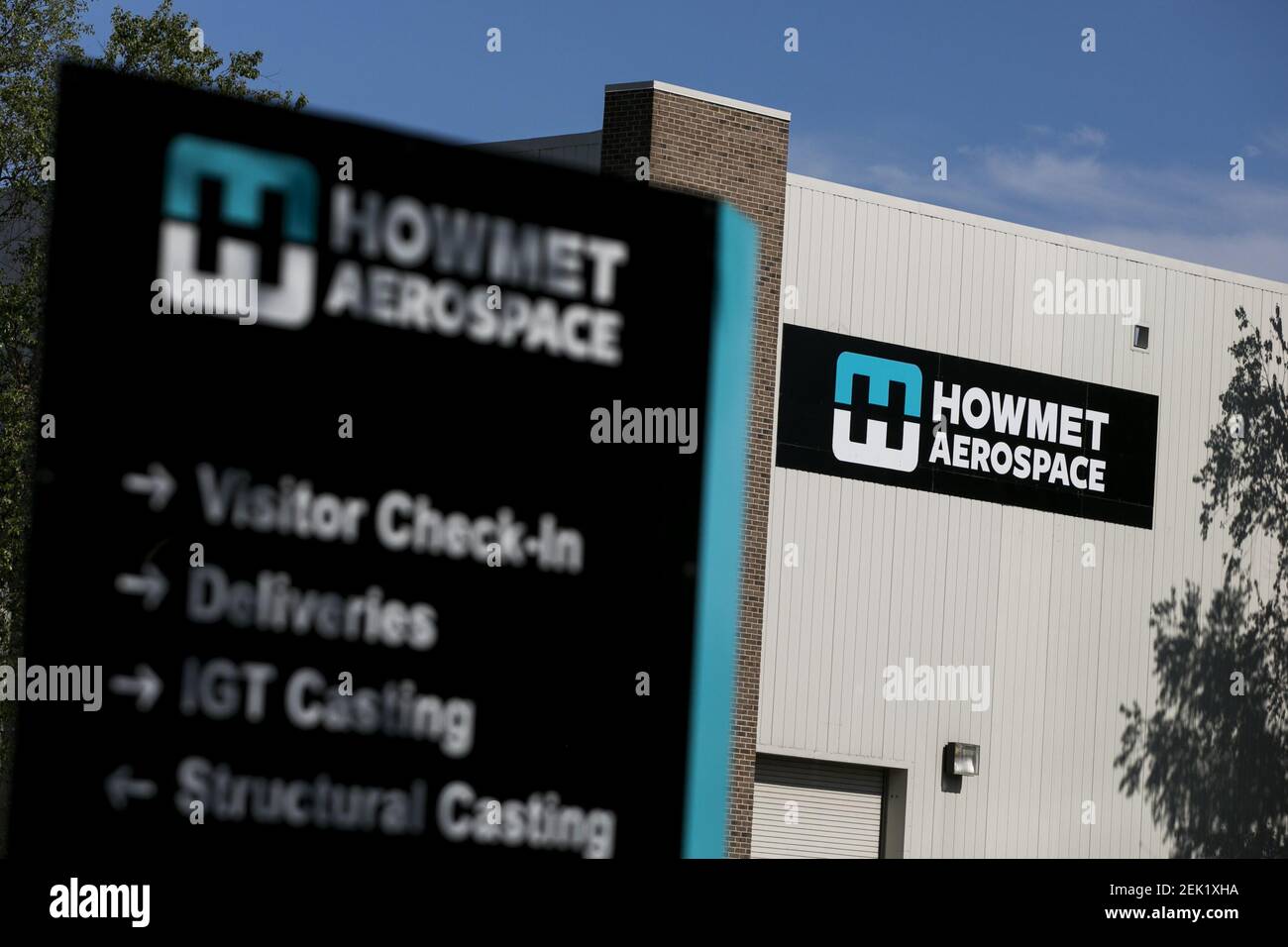 A logo sign outside of a facility occupied by Howmet Aerospace in ...