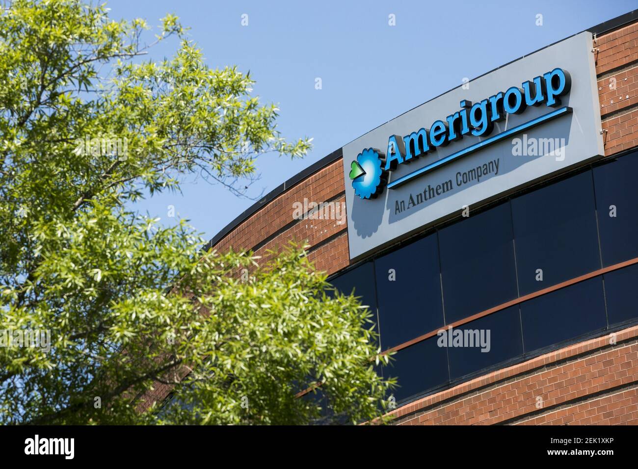 A logo sign outside of the headquarters of Amerigroup in Virginia Beach, Virginia on May 2, 2020 ...