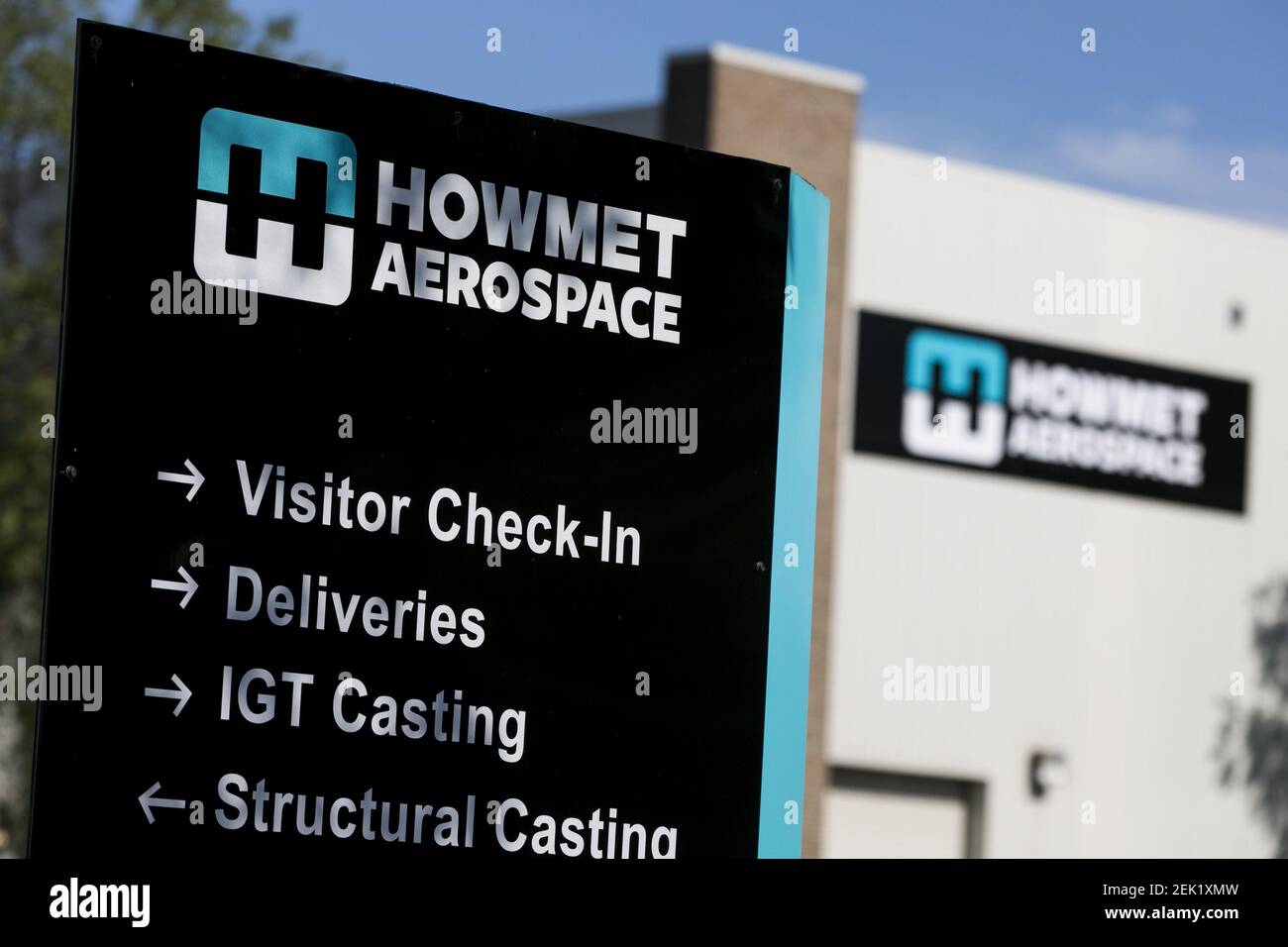 A logo sign outside of a facility occupied by Howmet Aerospace in ...