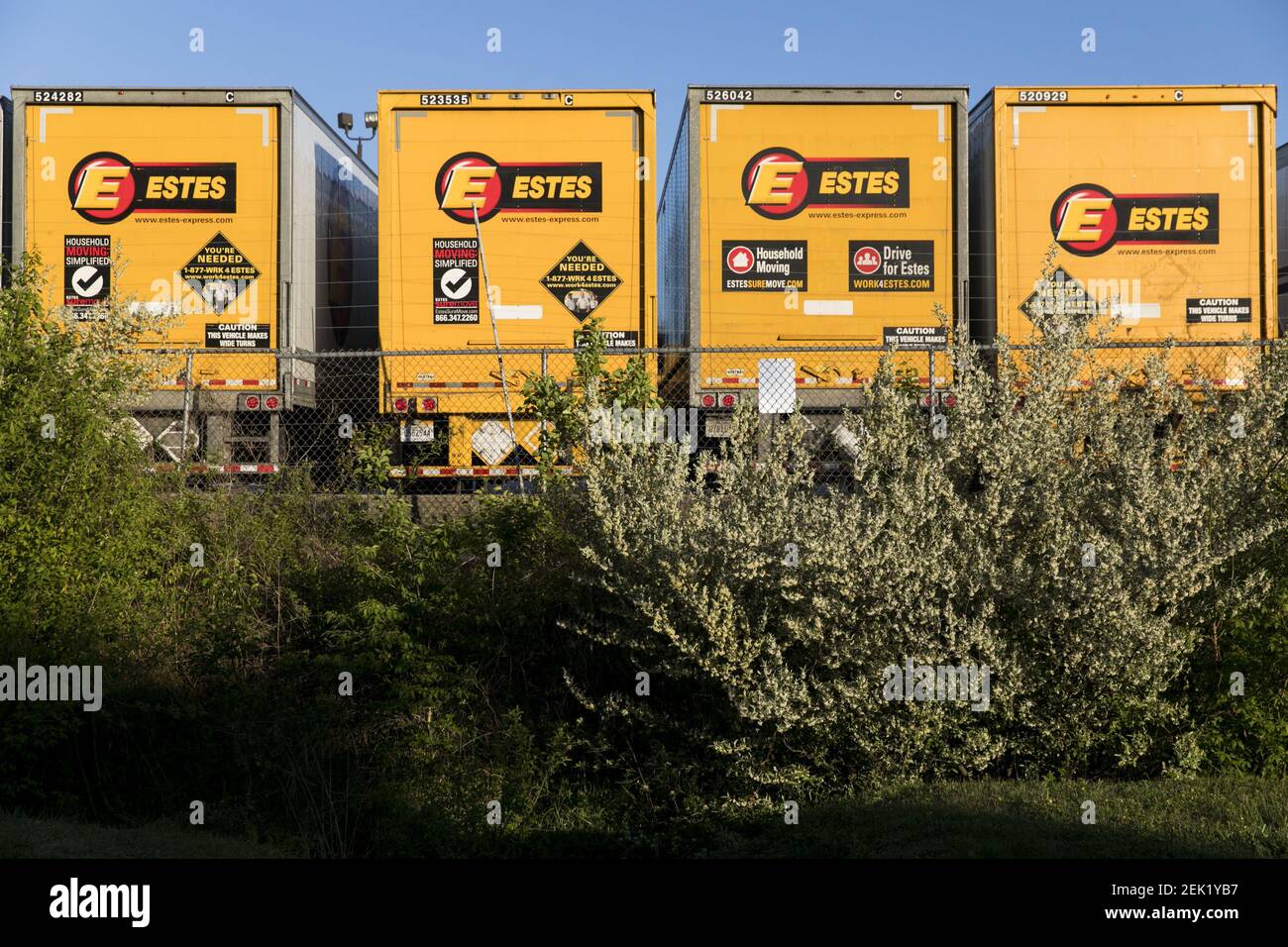 Truck trailers with logos outside of a facility occupied by Estes ...