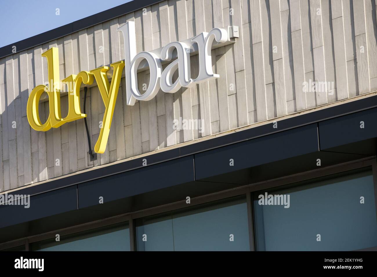 A logo sign outside of a Drybar salon location in King of Prussia ...