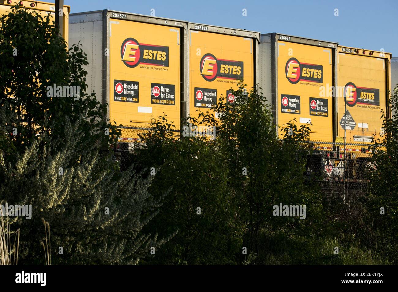 Truck trailers with logos outside of a facility occupied by Estes ...