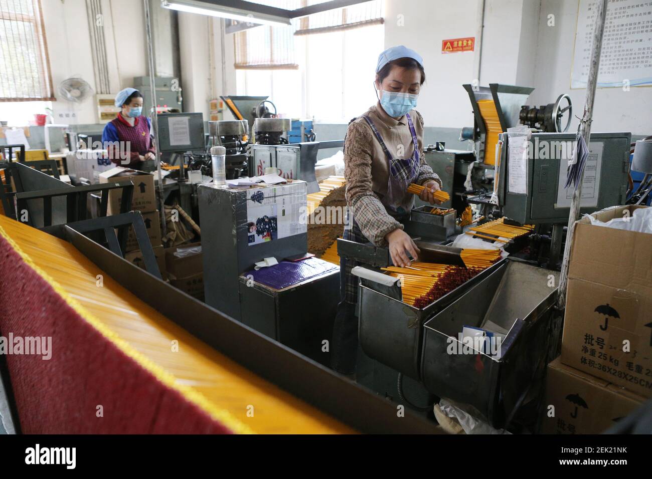 Workers are busy at producing pencil of Chung Hwa, a national famous ...