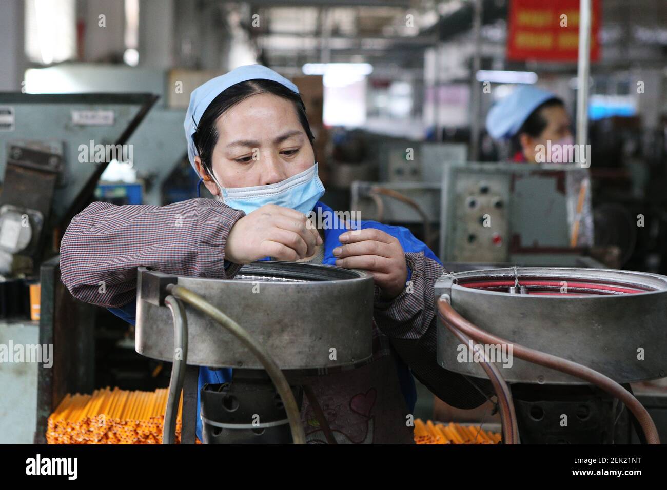 Workers are busy at producing pencil of Chung Hwa, a national famous ...