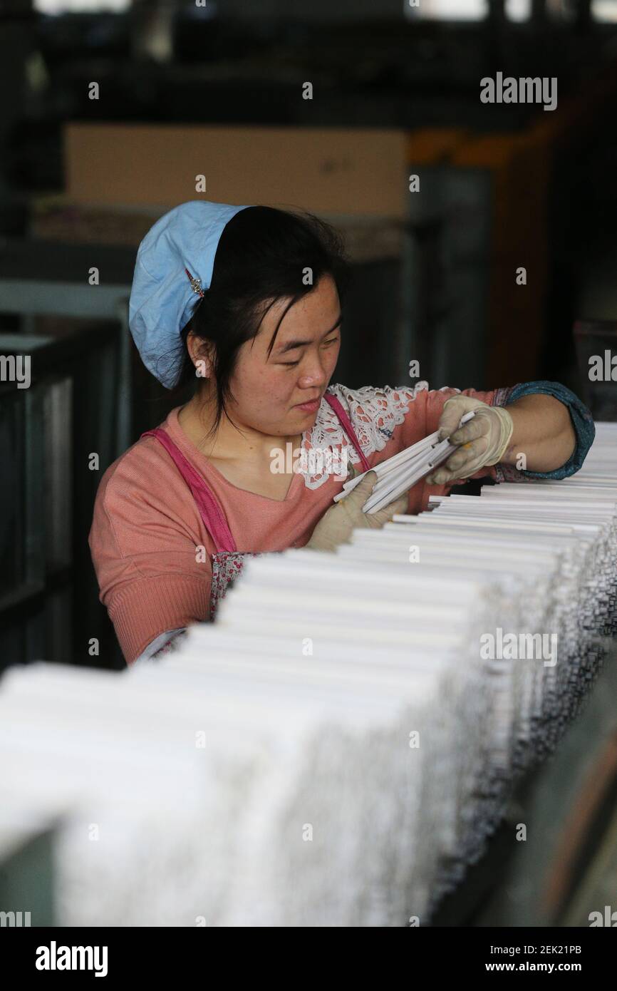 Workers are busy at producing pencil of Chung Hwa, a national famous ...