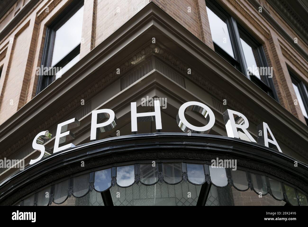 A logo sign outside of a Sephora retail store location in Washington, D ...