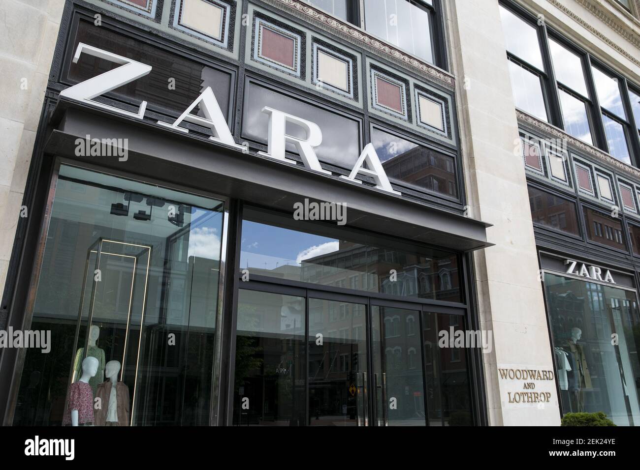A logo sign outside of a Zara retail store location in Washington, D.C ...