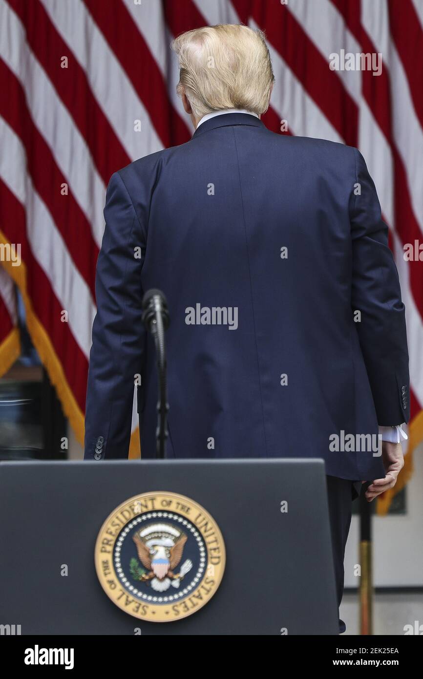 President Donald Trump walks out of the podium after he spoke during a ...