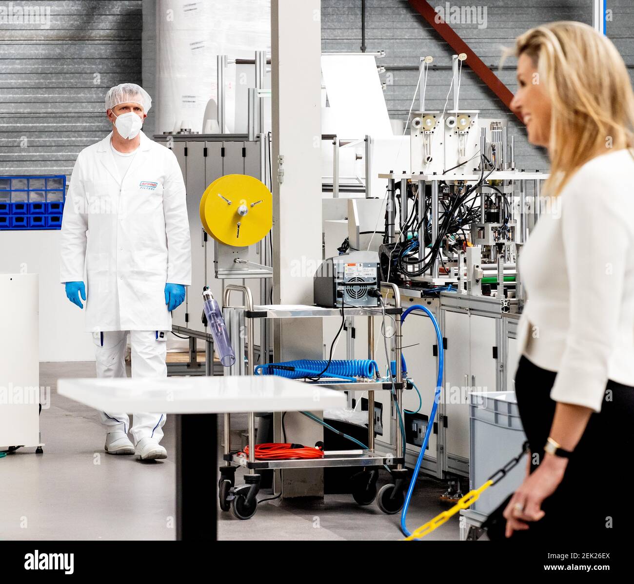 Queen Maxima during a working visit to AFPRO Filters for the production ...