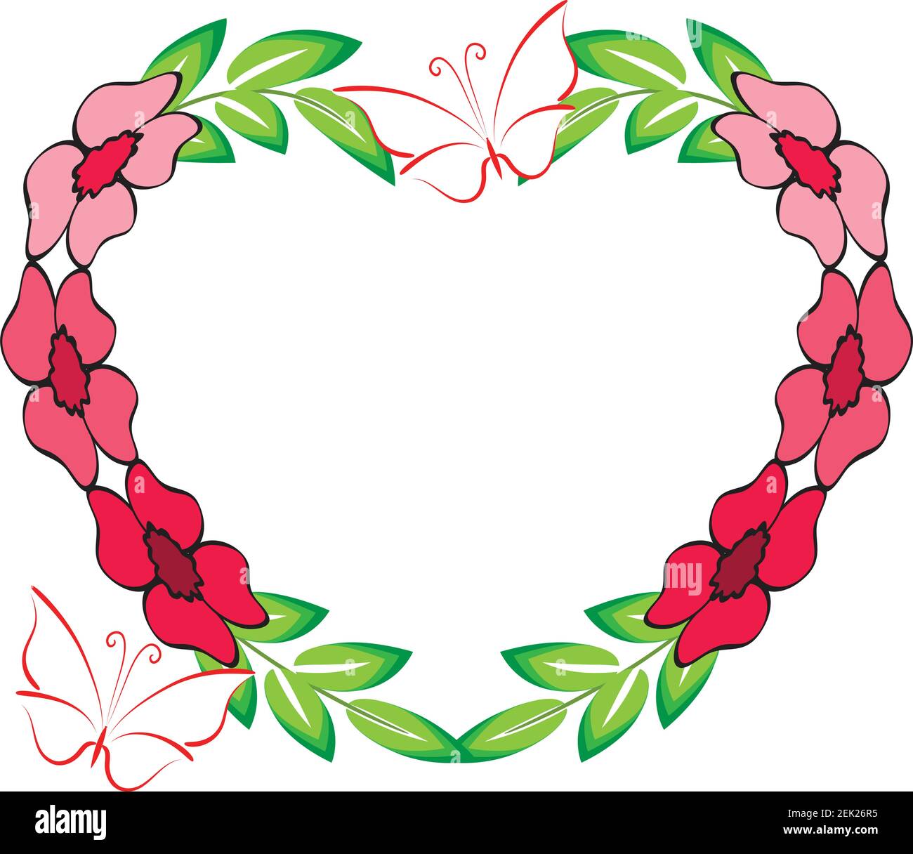 vector flowers butterfly heart shape border frame care background ...