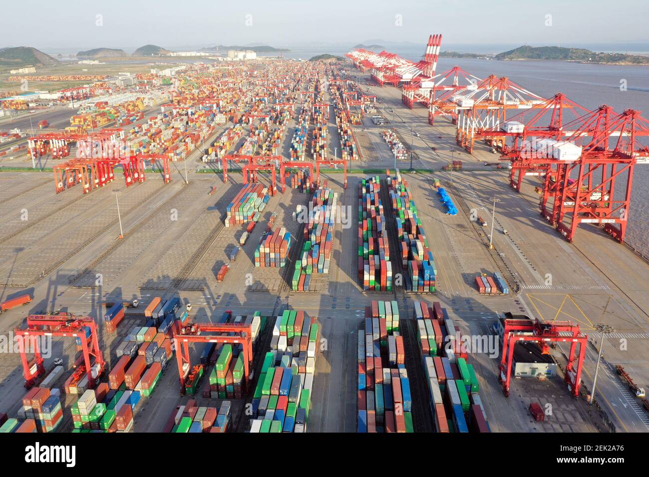 Yangshan Port in Hangzhou Bay south of Shanghai, which is part of the ...
