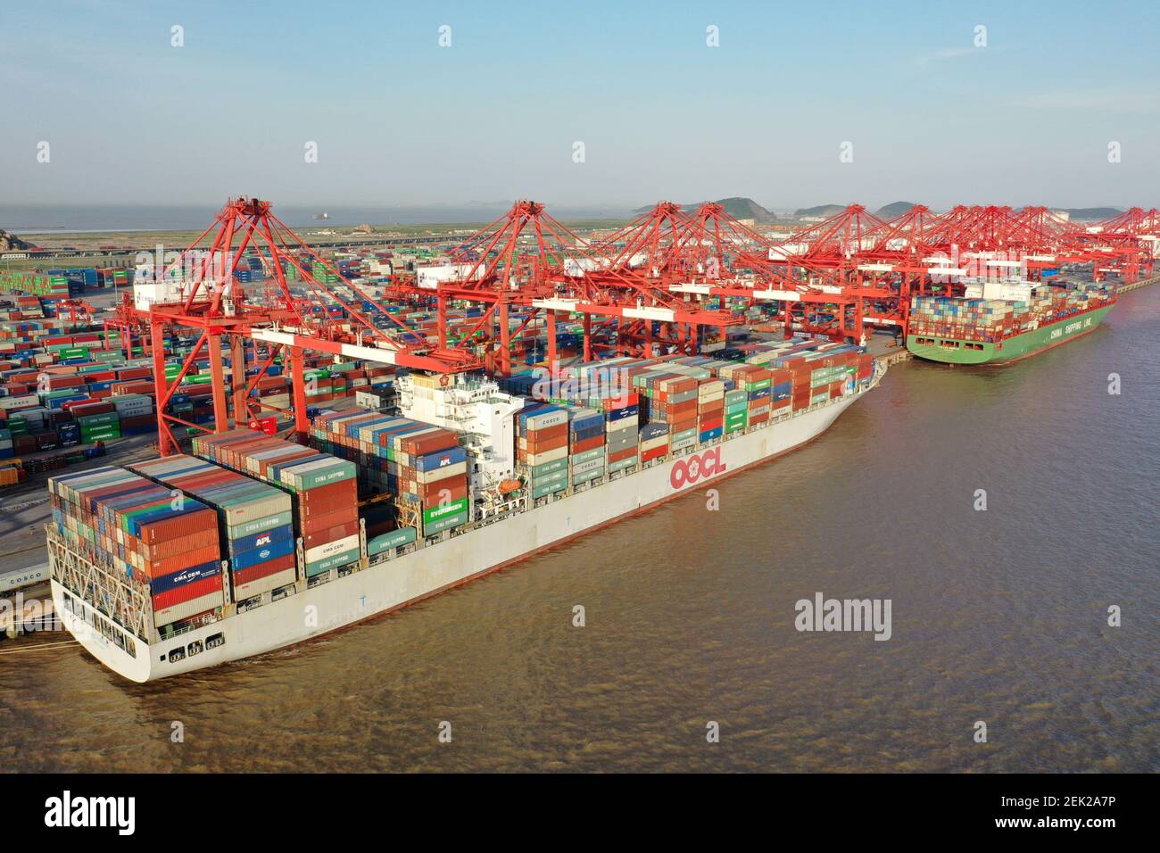 Yangshan Port in Hangzhou Bay south of Shanghai, which is part of the ...