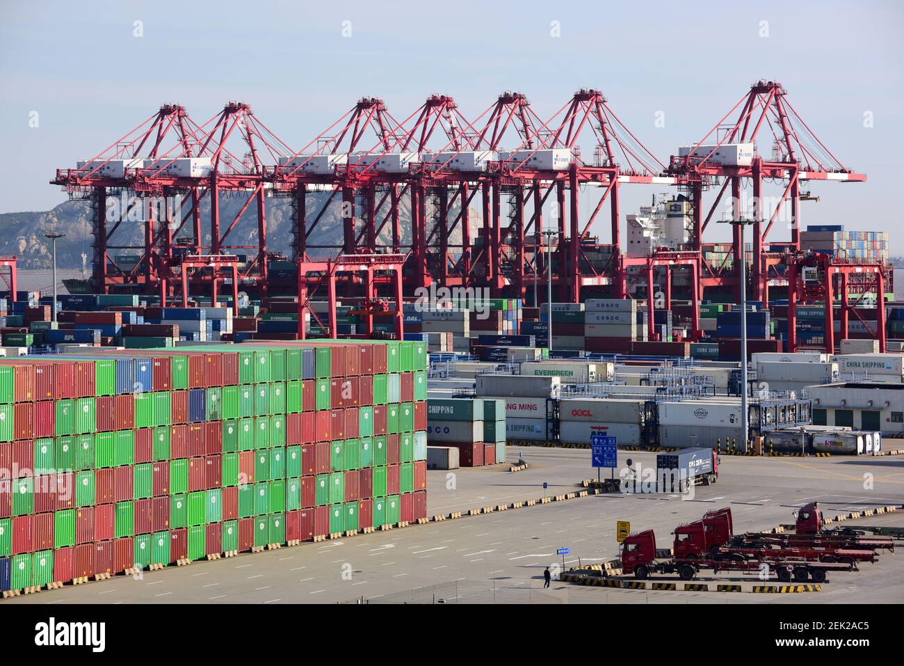 Yangshan Port in Hangzhou Bay south of Shanghai, which is part of the ...