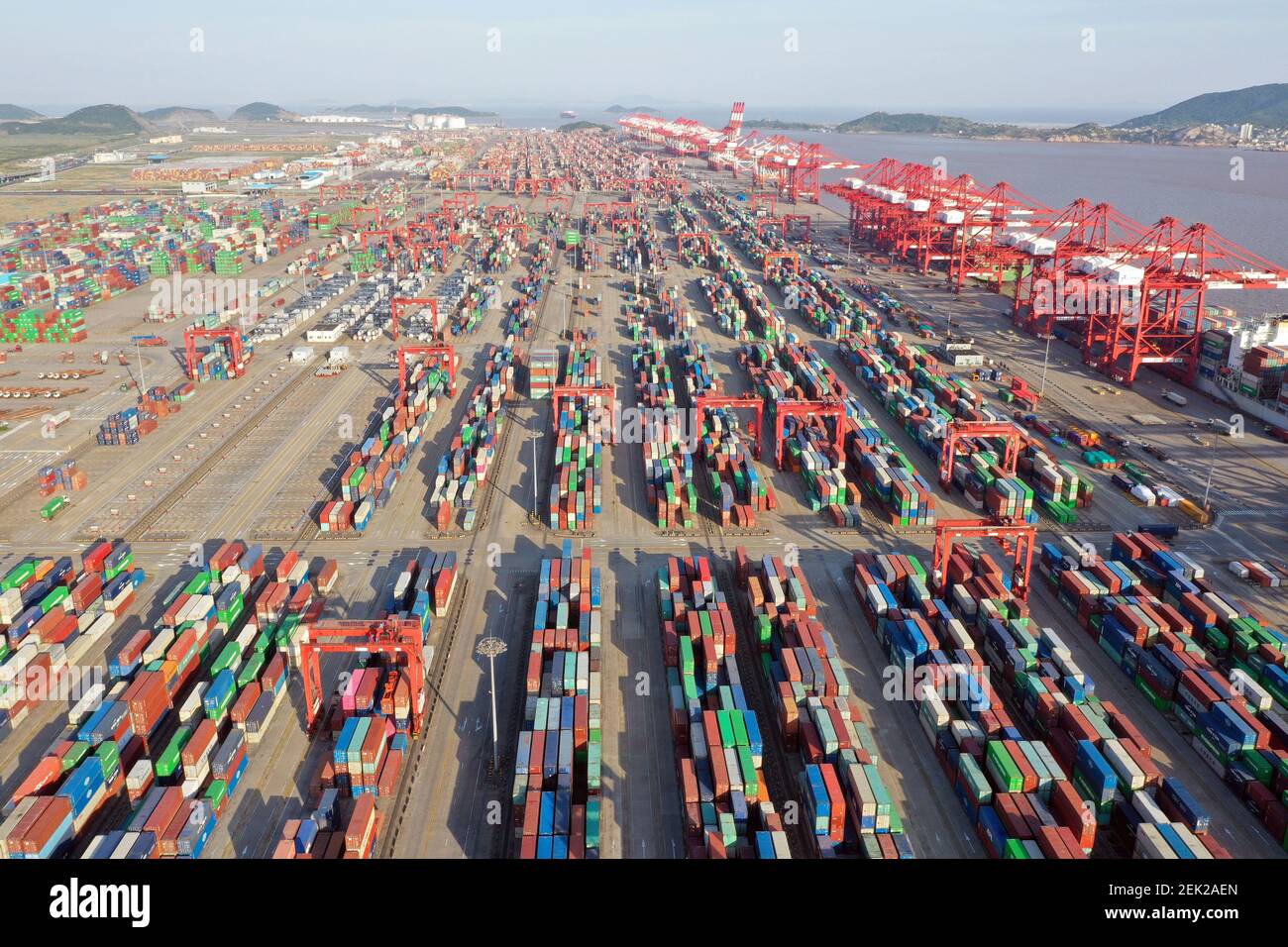 Yangshan Port in Hangzhou Bay south of Shanghai, which is part of the ...