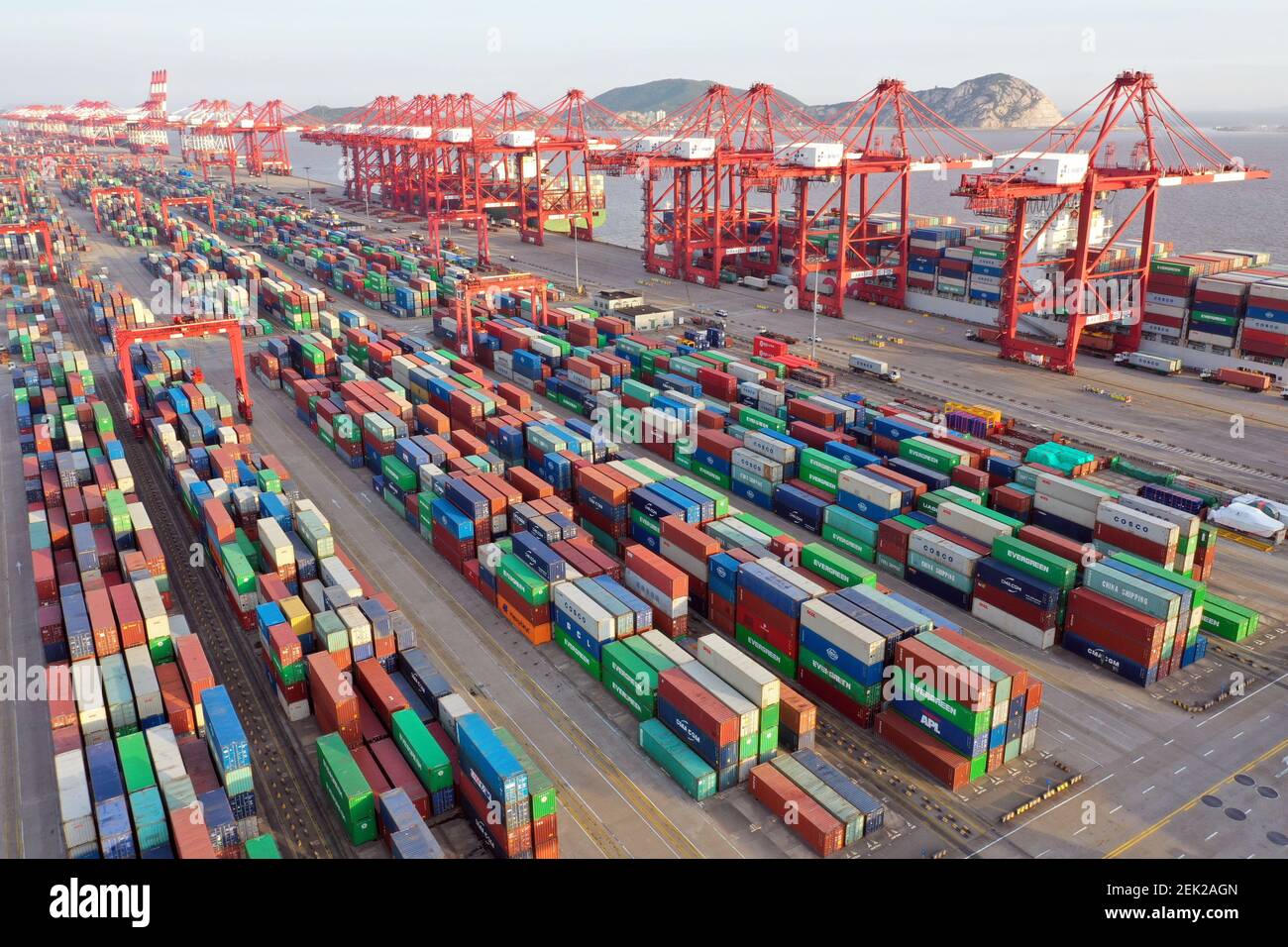 Yangshan Port in Hangzhou Bay south of Shanghai, which is part of the ...
