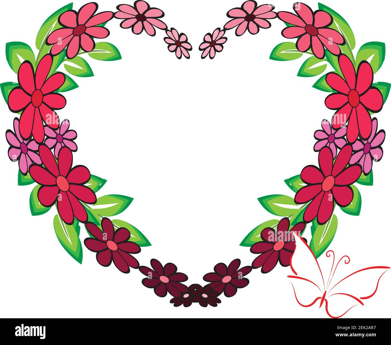 vector flowers butterfly heart shape border frame care background ...