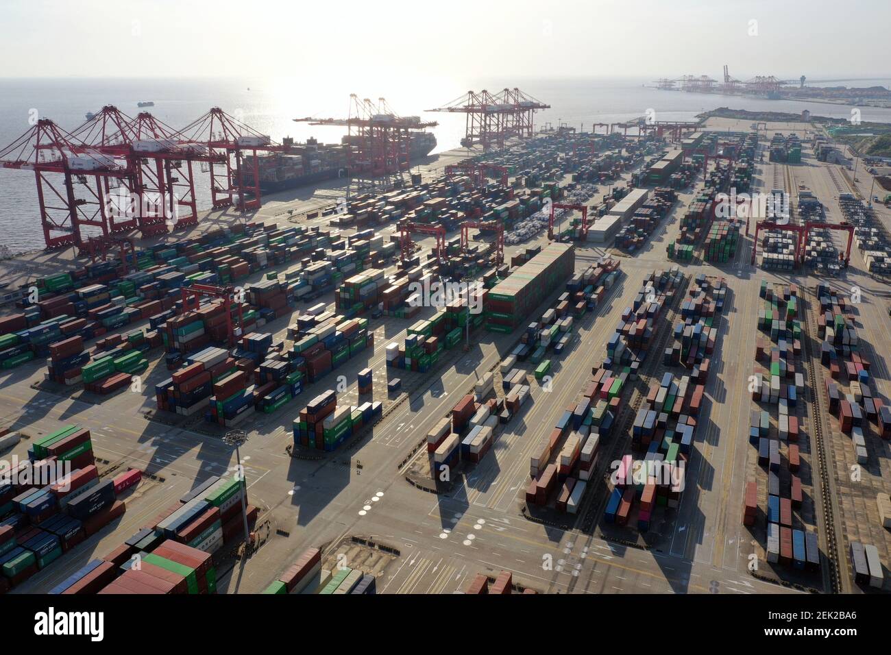 Yangshan Port in Hangzhou Bay south of Shanghai, which is part of the ...
