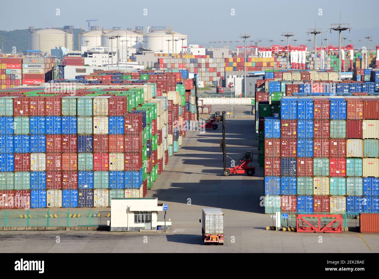 Yangshan Port in Hangzhou Bay south of Shanghai, which is part of the ...