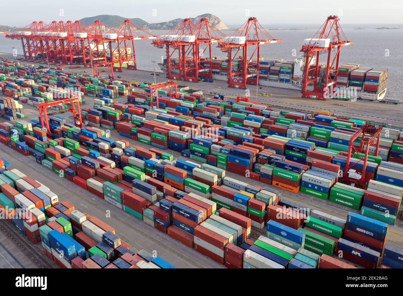 Yangshan Port in Hangzhou Bay south of Shanghai, which is part of the ...