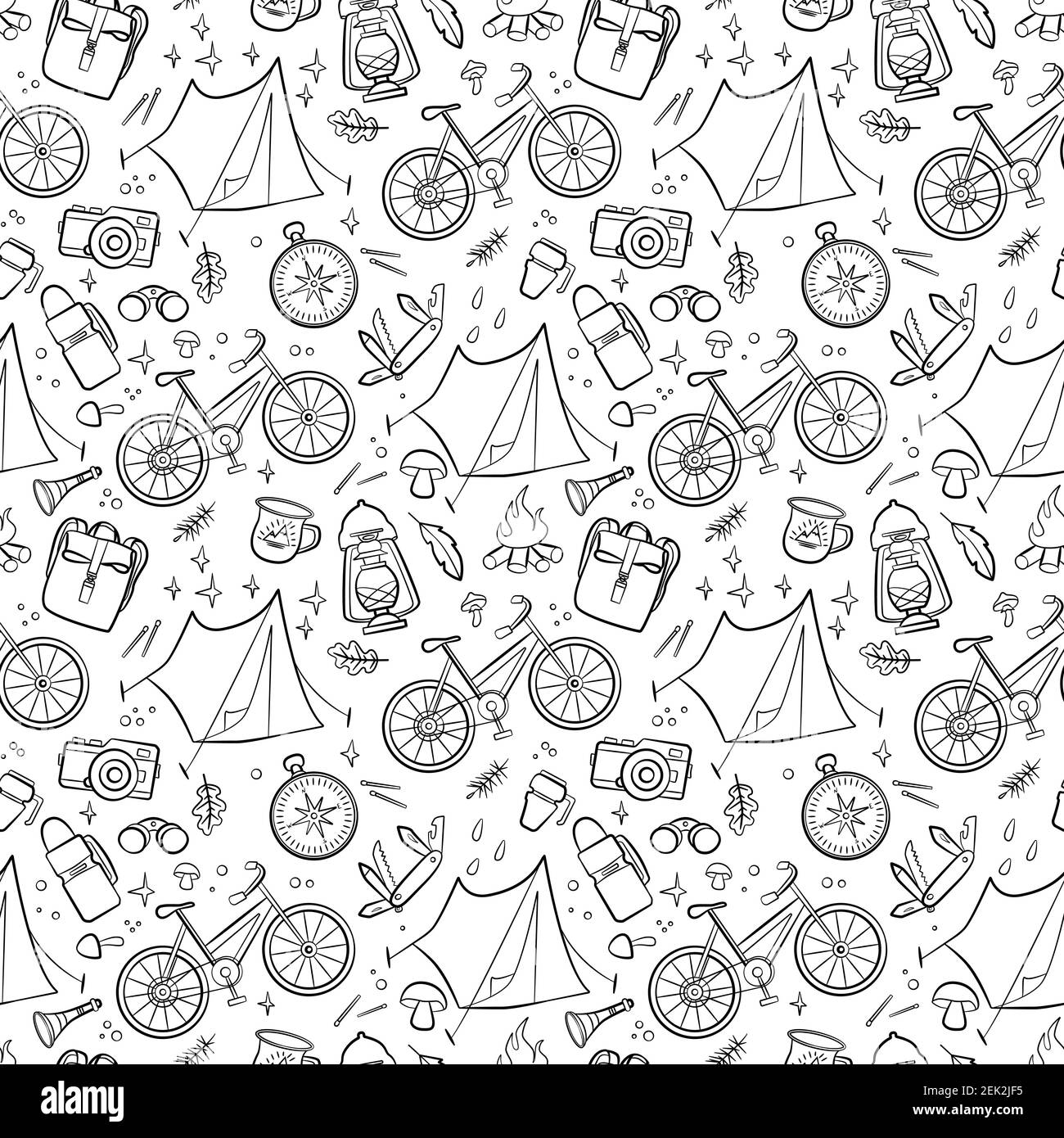 Hiking and camping seamless pattern with travel elements. Seamless ...