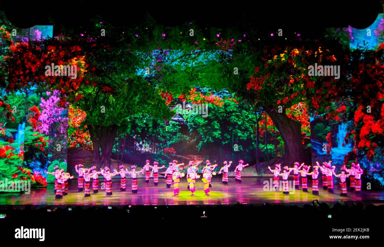 Yunnanï¼ŒCHINA-Song and dance "lancang Mekong river night" bonfire ...