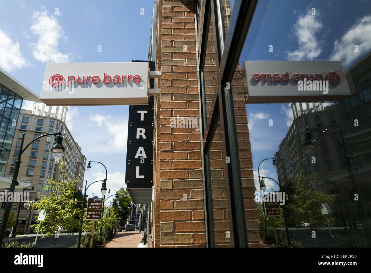 A logo sign outside of a Pure Barre location in Silver Spring, Maryland ...