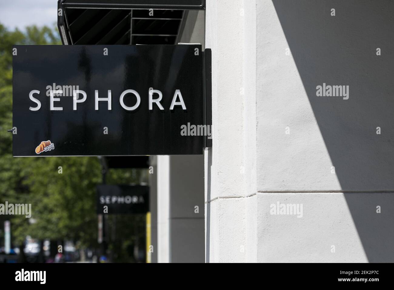 A logo sign outside of a Sephora retail store location in Washington, D ...