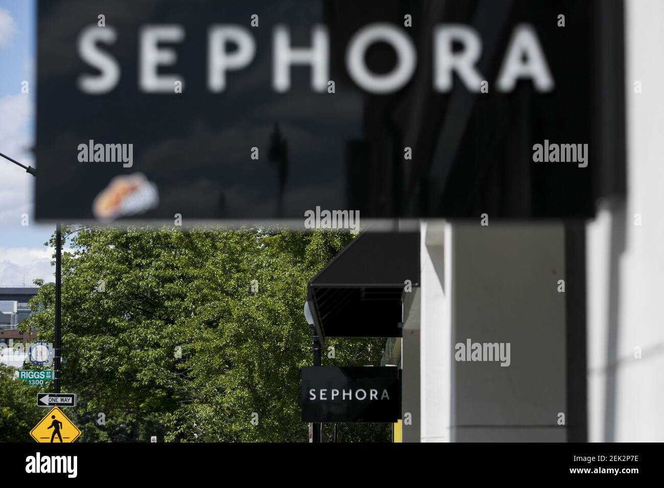 A logo sign outside of a Sephora retail store location in Washington, D ...