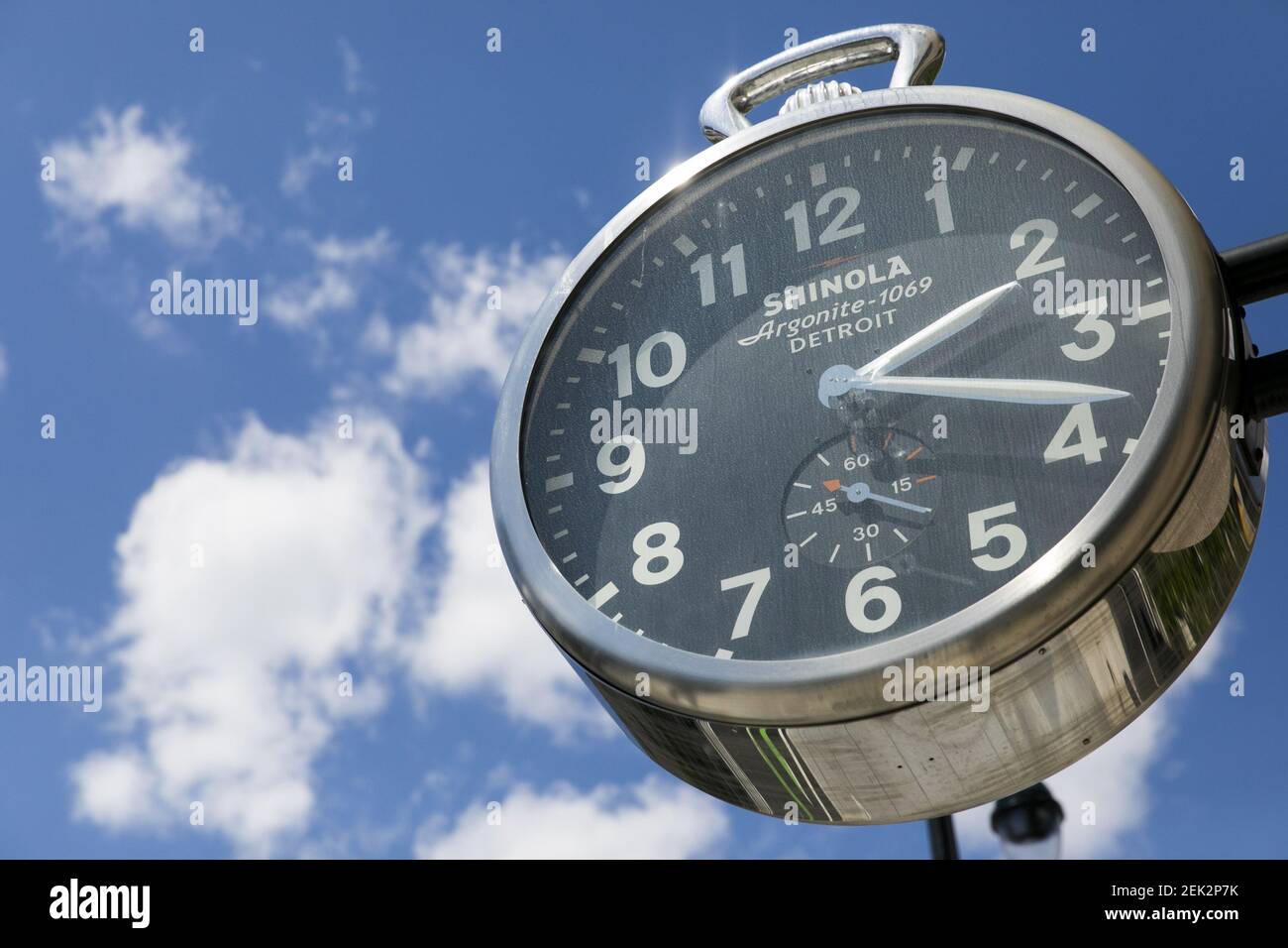 A logo clock outside of a Shinola retail store location in Washington ...